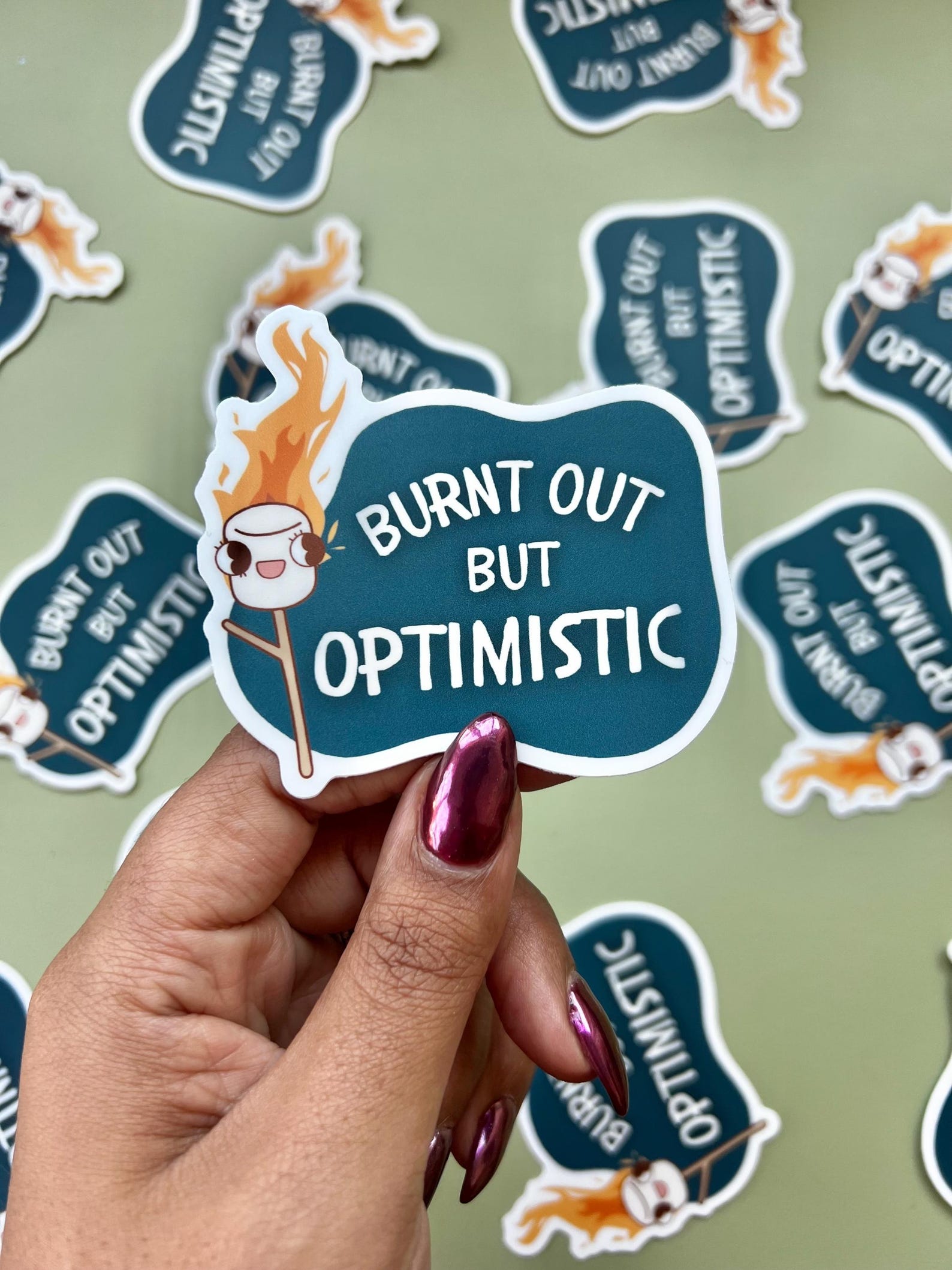 Burnt Out but Optimistic Sticker, Millenial Anxiety Laptop Decal ...