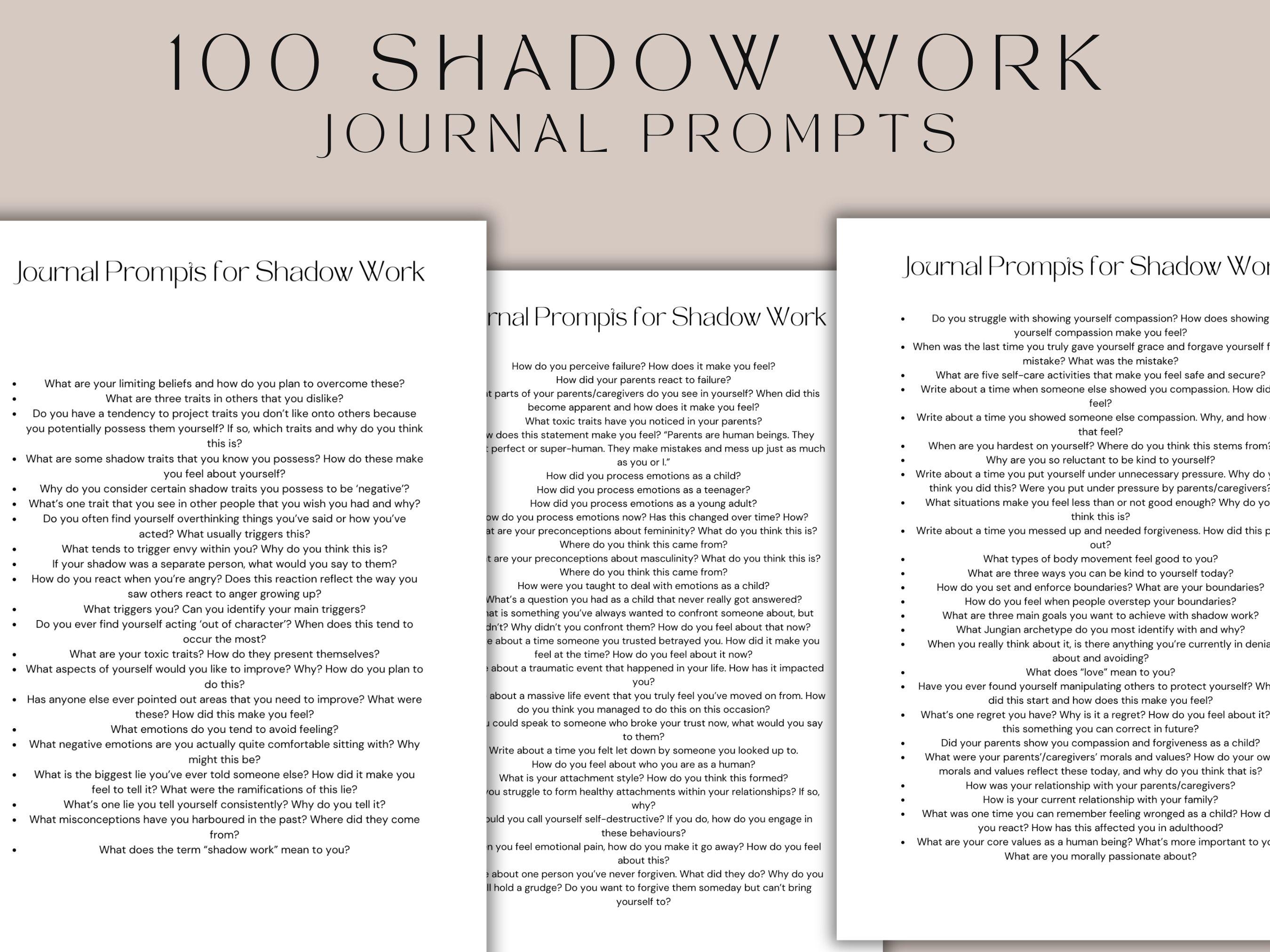 100 Shadow Work Journal Prompts | Printable Shadow Work Journal Pages ...