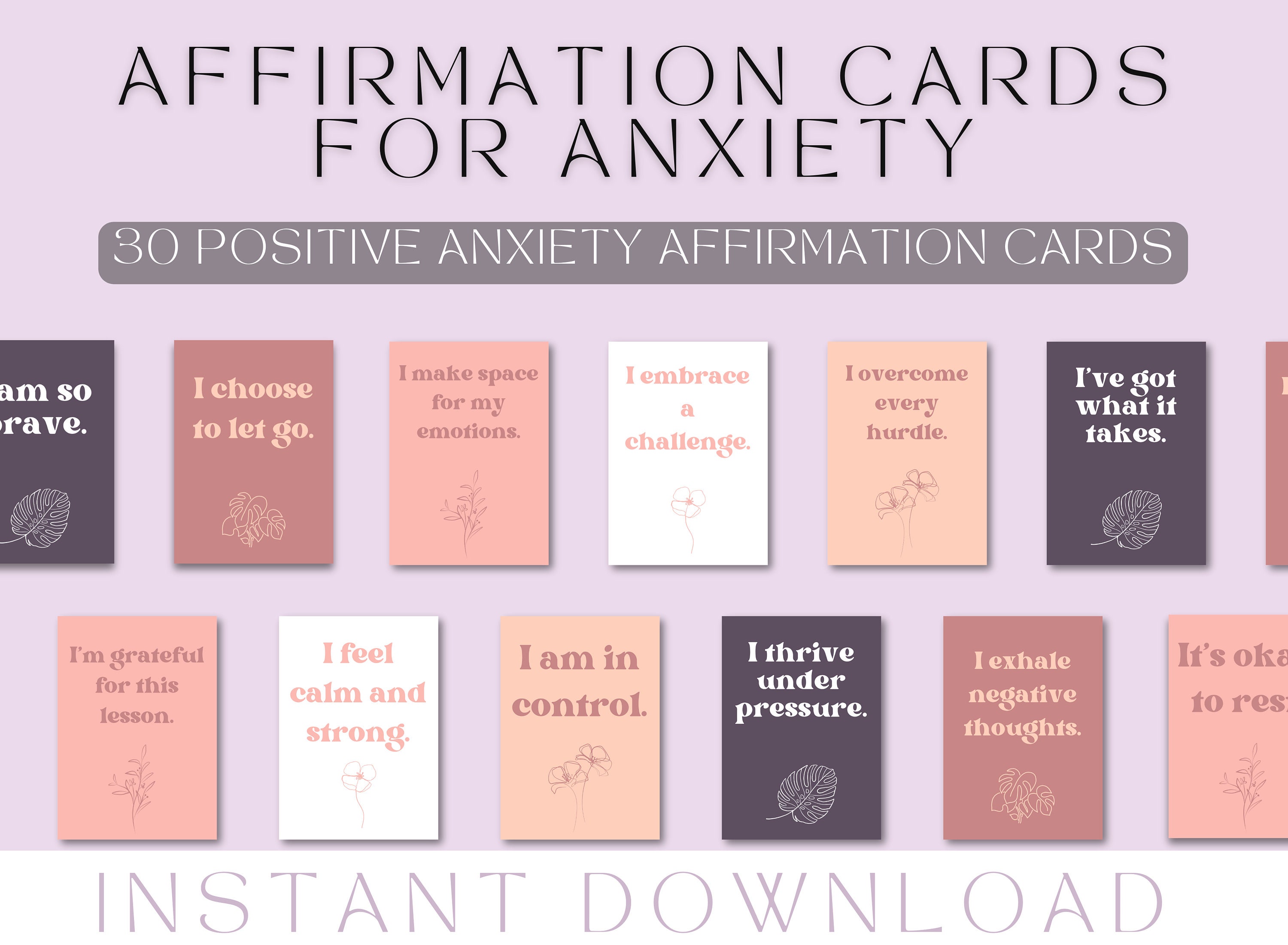 Positive Affirmation Cards for Anxiety - Digital Download, Printable ...