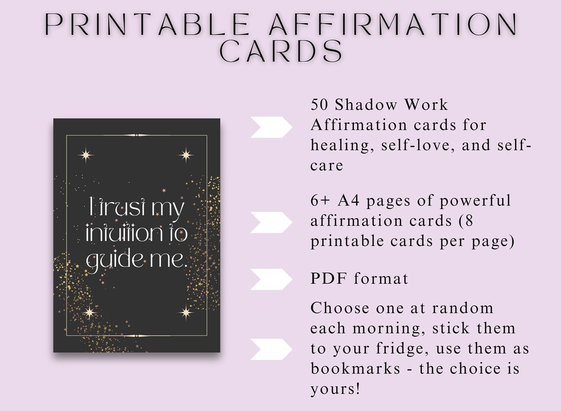 Shadow Work Affirmation Cards, Printable Positive Affirmation Cards ...