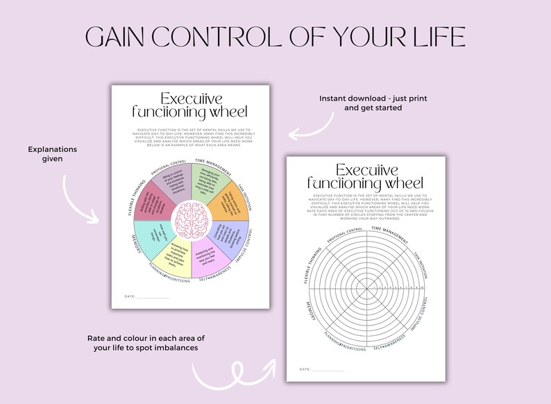 Executive Functioning Wheel, Printable Executive Function Strategies, ADHD, Stress, Digital ...