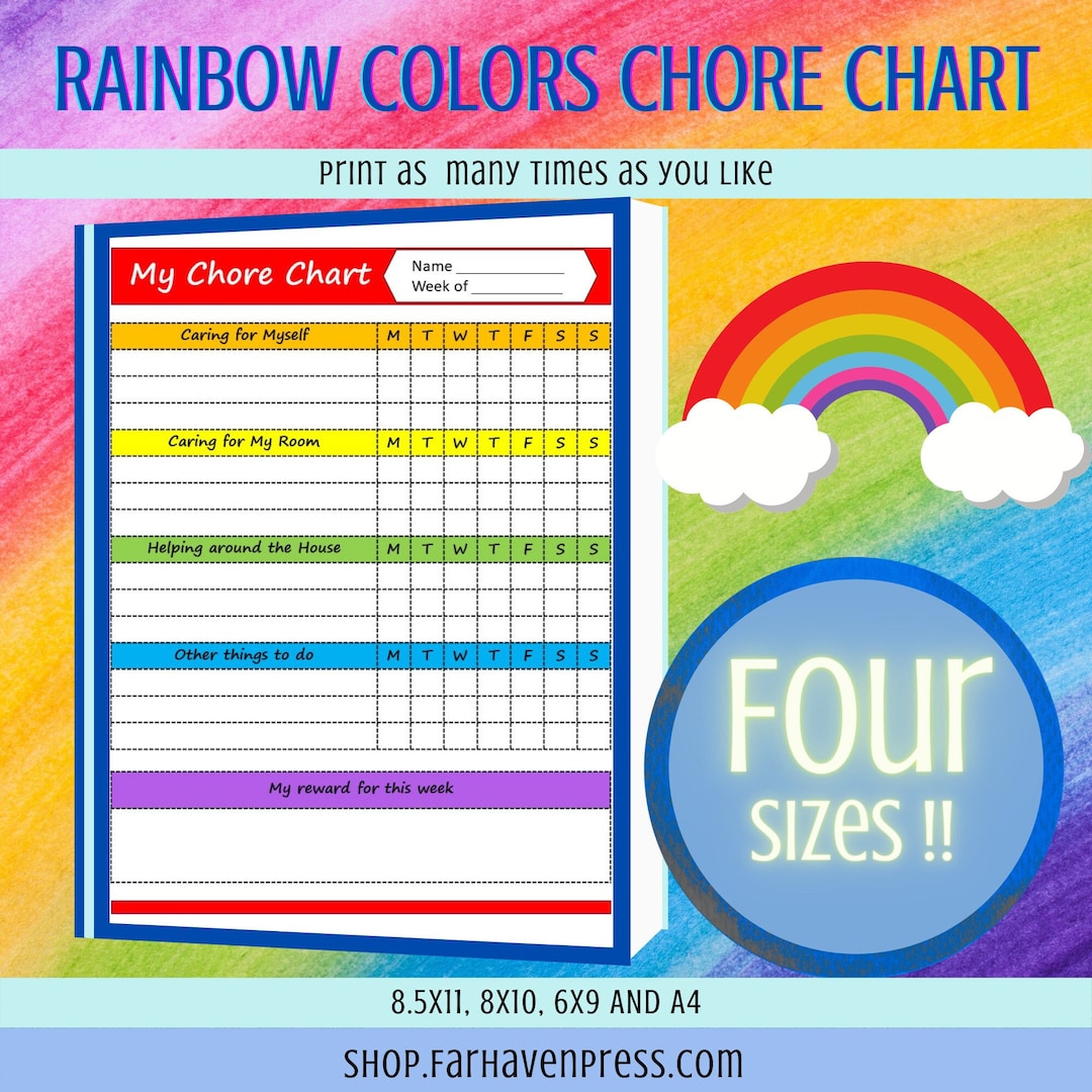 Rainbow Colors Chore Chart, Printable Chore Chart, Children's Chore ...