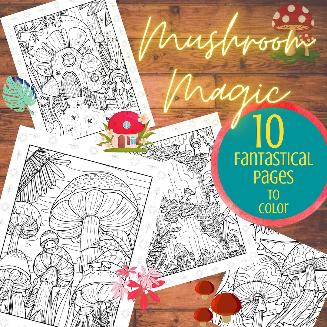 Mushroom Magic Coloring Pages - Etsy