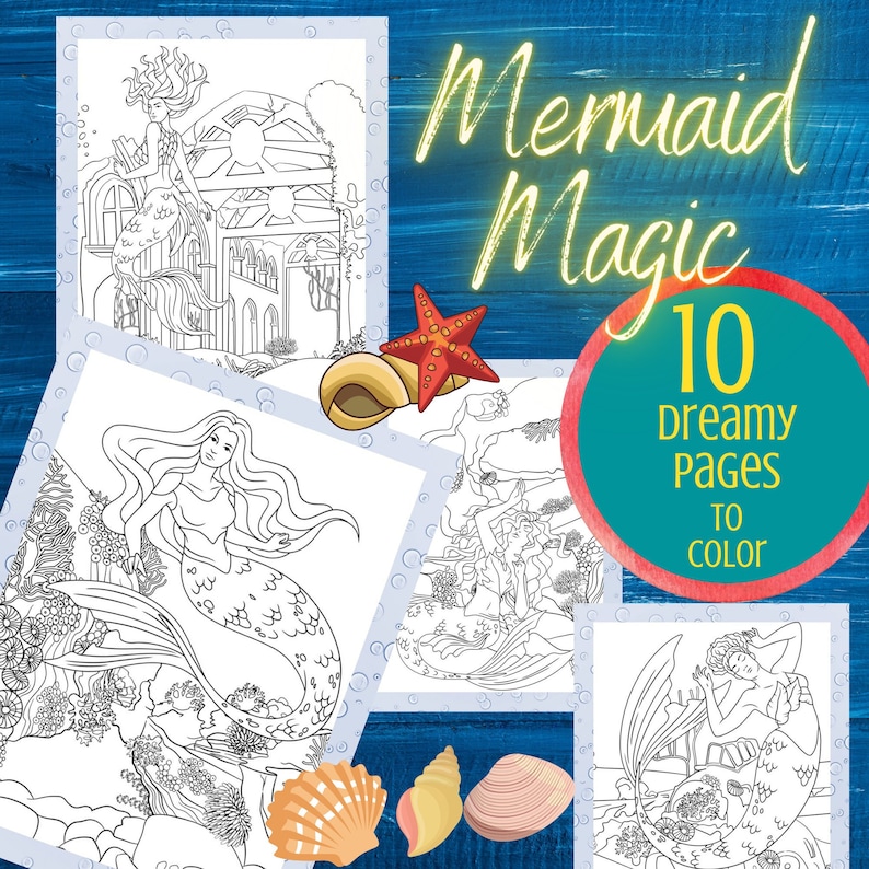 Mermaid Magic COLORING Pages, Letter and A4 Sizes - Etsy