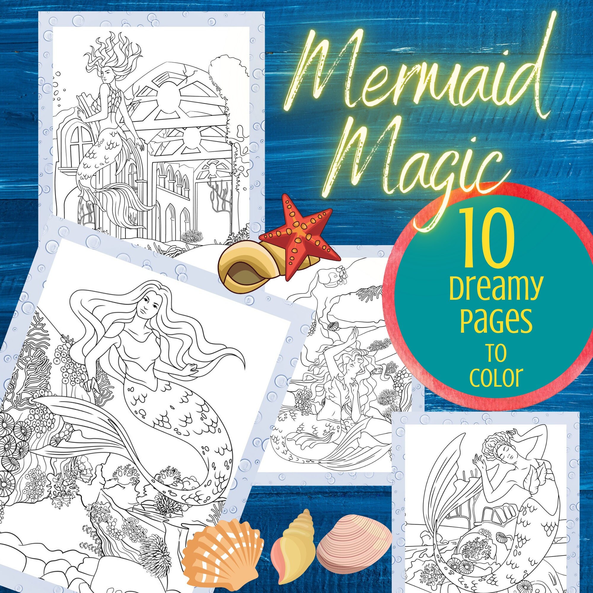 Mermaid Magic COLORING Pages, Letter and A4 Sizes - Etsy