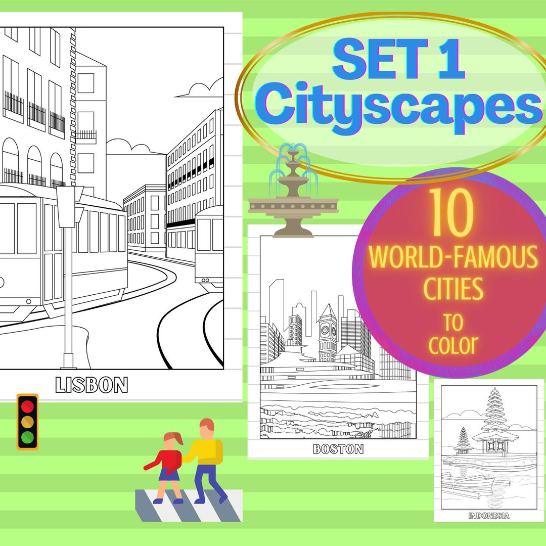 SET 1 Cityscapes Coloring Pages - Etsy