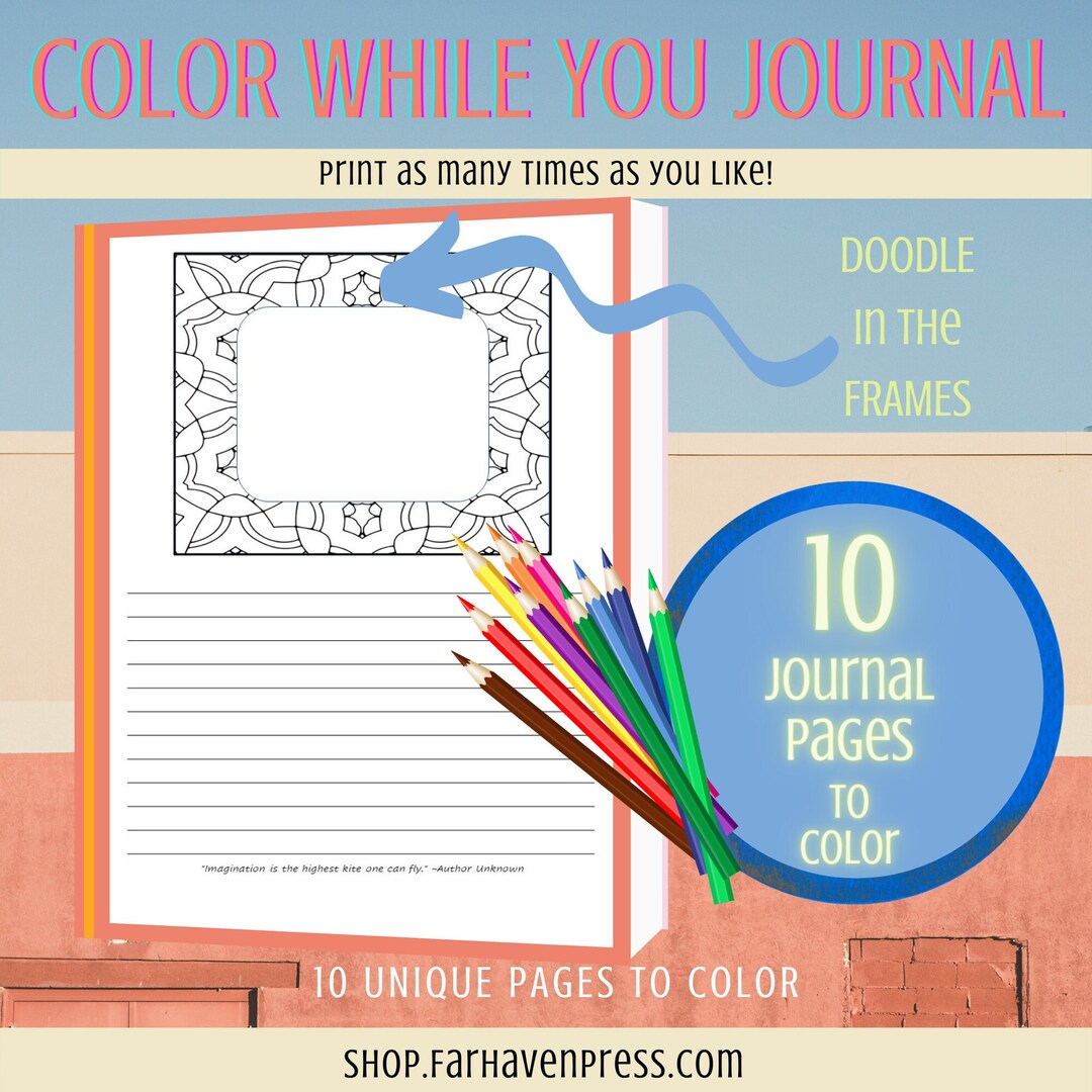 Doodle Frame Coloring Journal - Etsy