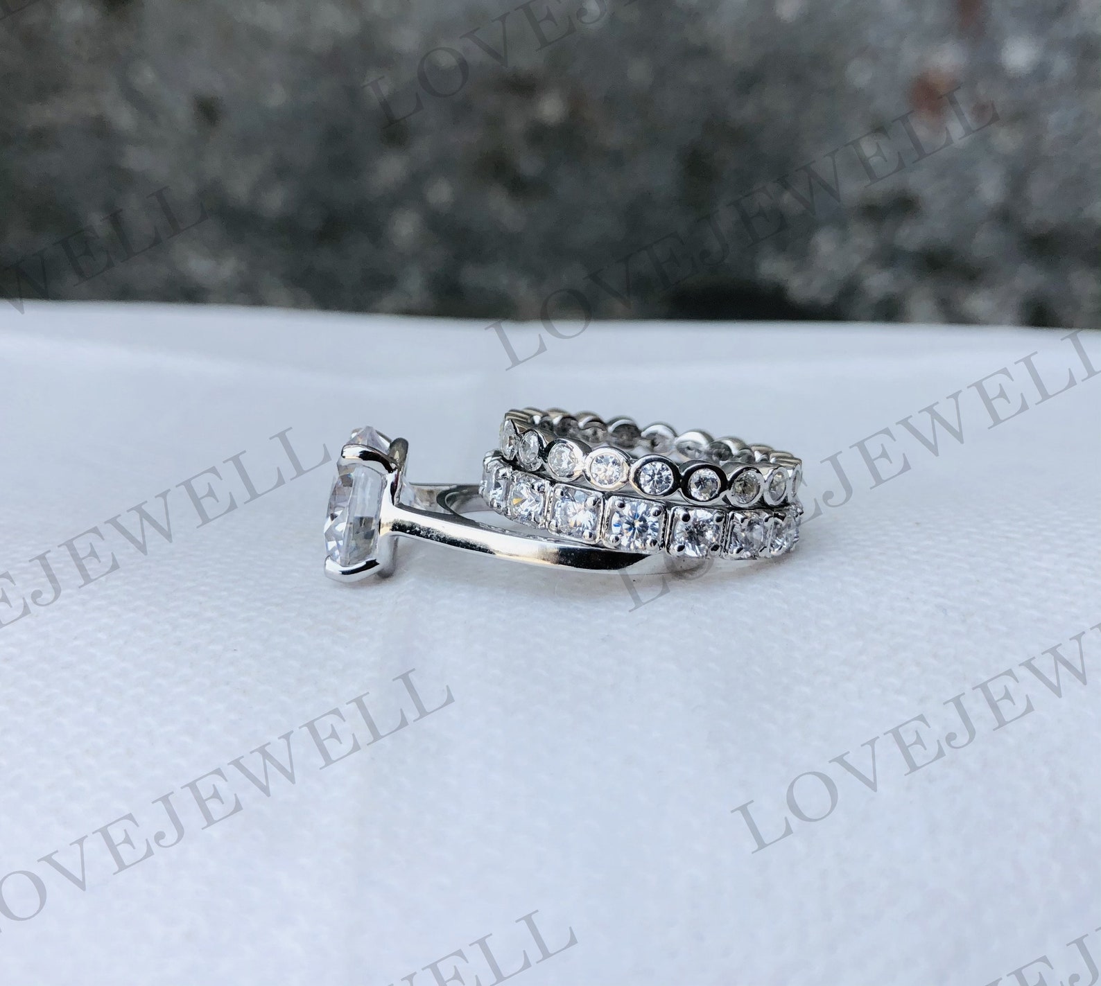 Trio Wedding Ring Set 7.50ct.t.w. Round Diamond Soliatre Ring - Etsy