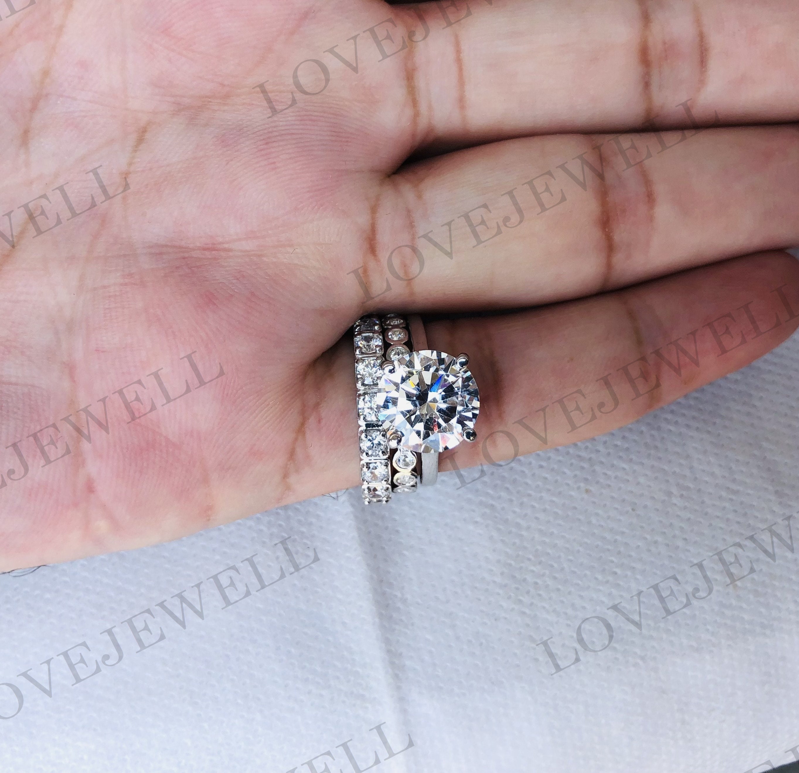 Trio Wedding Ring Set 7.50ct.t.w. Round Diamond Soliatre Ring - Etsy