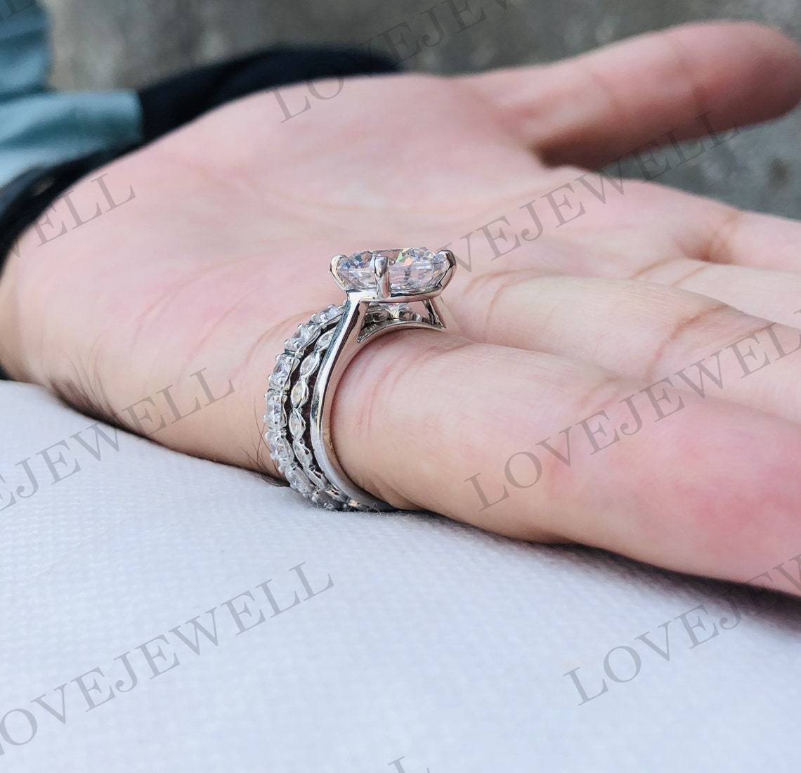 Trio Wedding Ring Set 7.50Ct.t.w. Round Diamond Soliatre Ring | Etsy