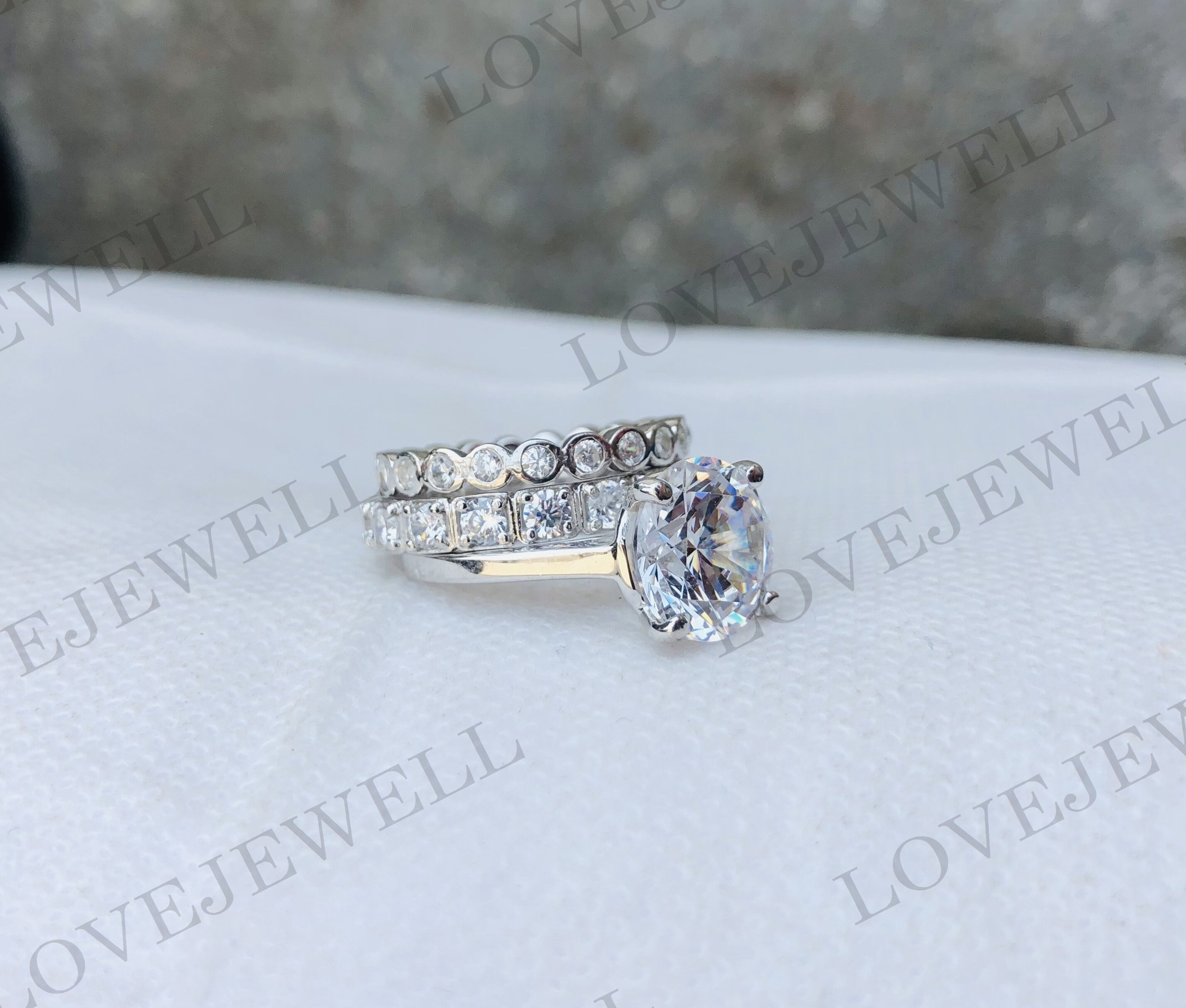 Trio Wedding Ring Set 7.50ct.t.w. Round Diamond Soliatre Ring - Etsy