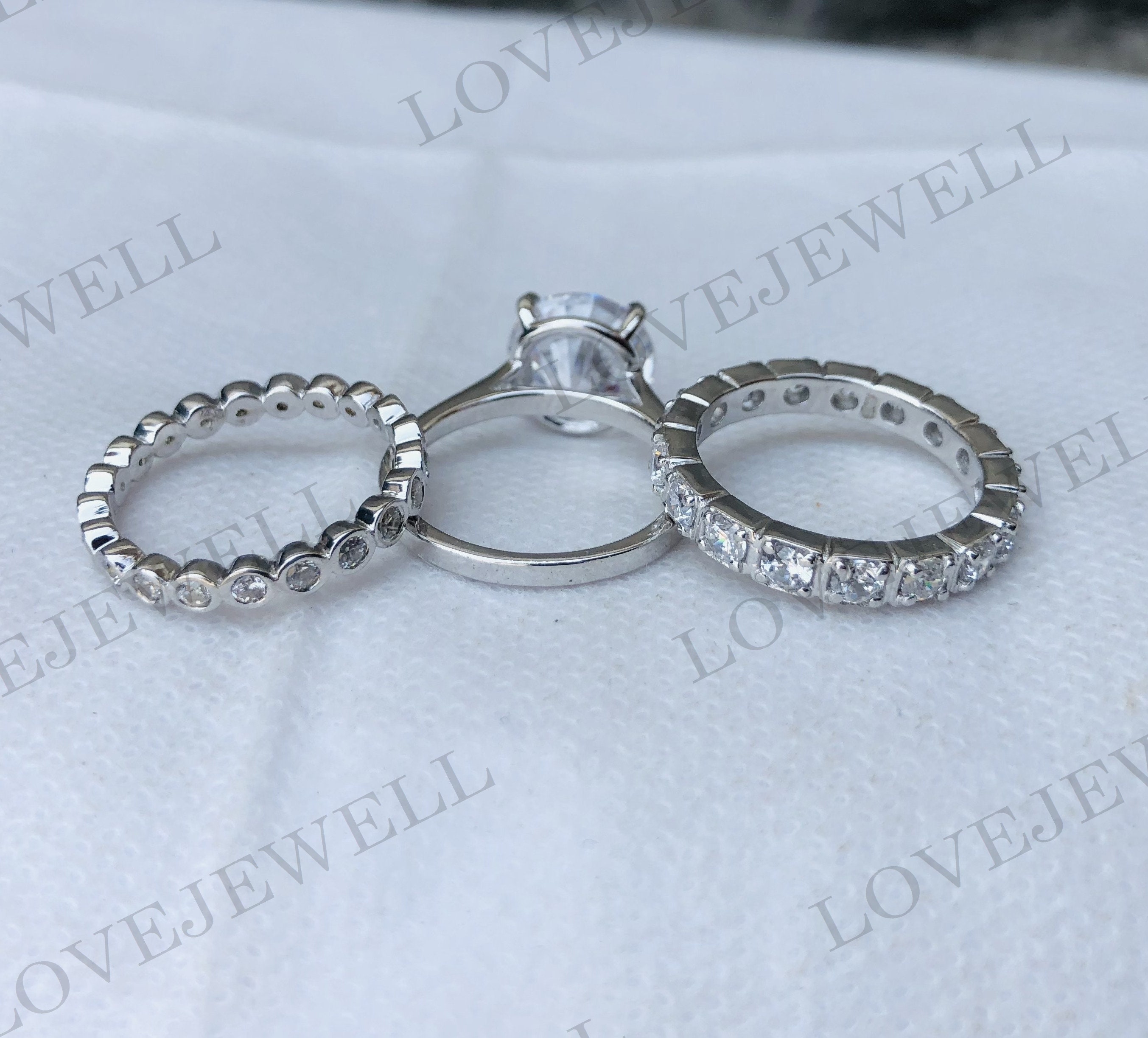 Trio Wedding Ring Set 7.50ct.t.w. Round Diamond Soliatre Ring - Etsy