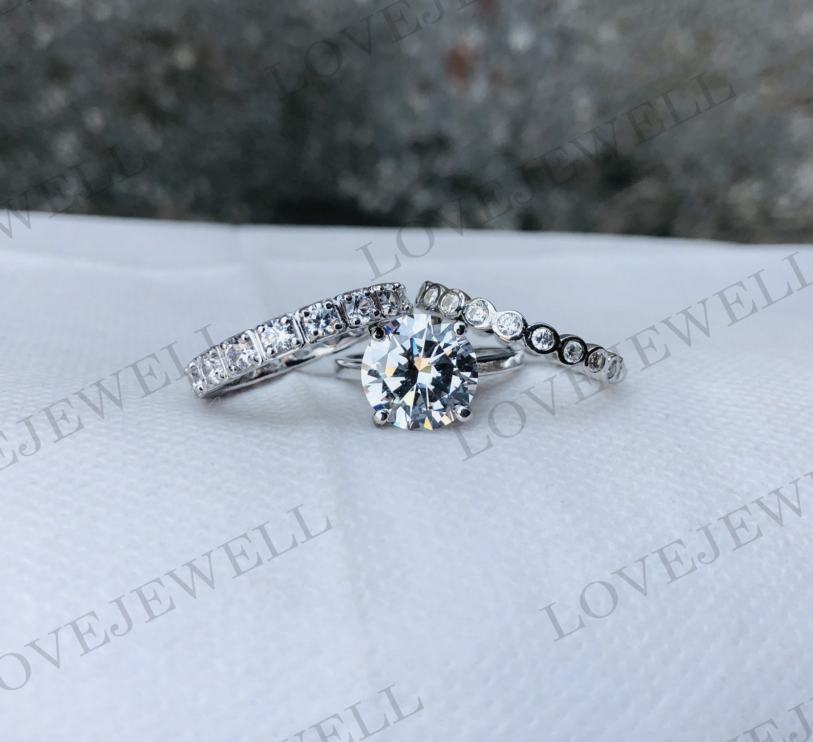 Trio Wedding Ring Set 7.50ct.t.w. Round Diamond Soliatre Ring - Etsy