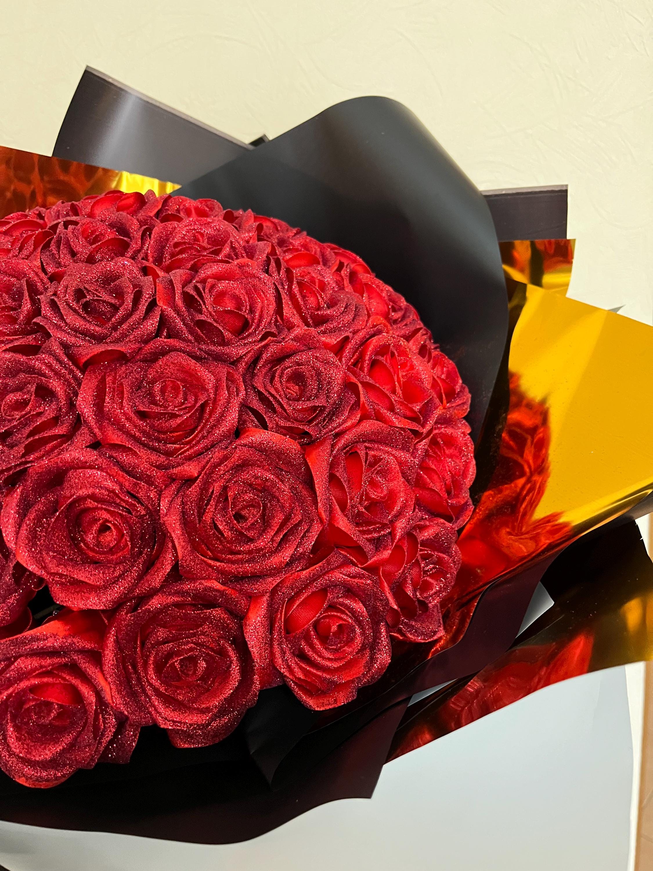 Custom Red Eternal Rose With Glitter, Bouquet of Artificial Flowers ...