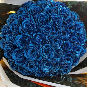 Custom Blue Eternal Rose With Glitter, Bouquet of Artificial Flowers ...