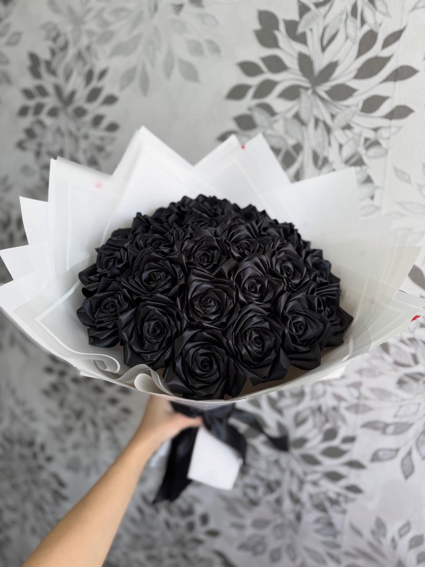 Black Eternal Roses in Custom Wrapper, Bouquet Artificial Flowers ...