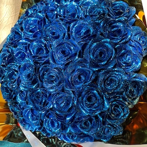 Custom Blue Eternal Rose With Glitter, Bouquet of Artificial Flowers ...