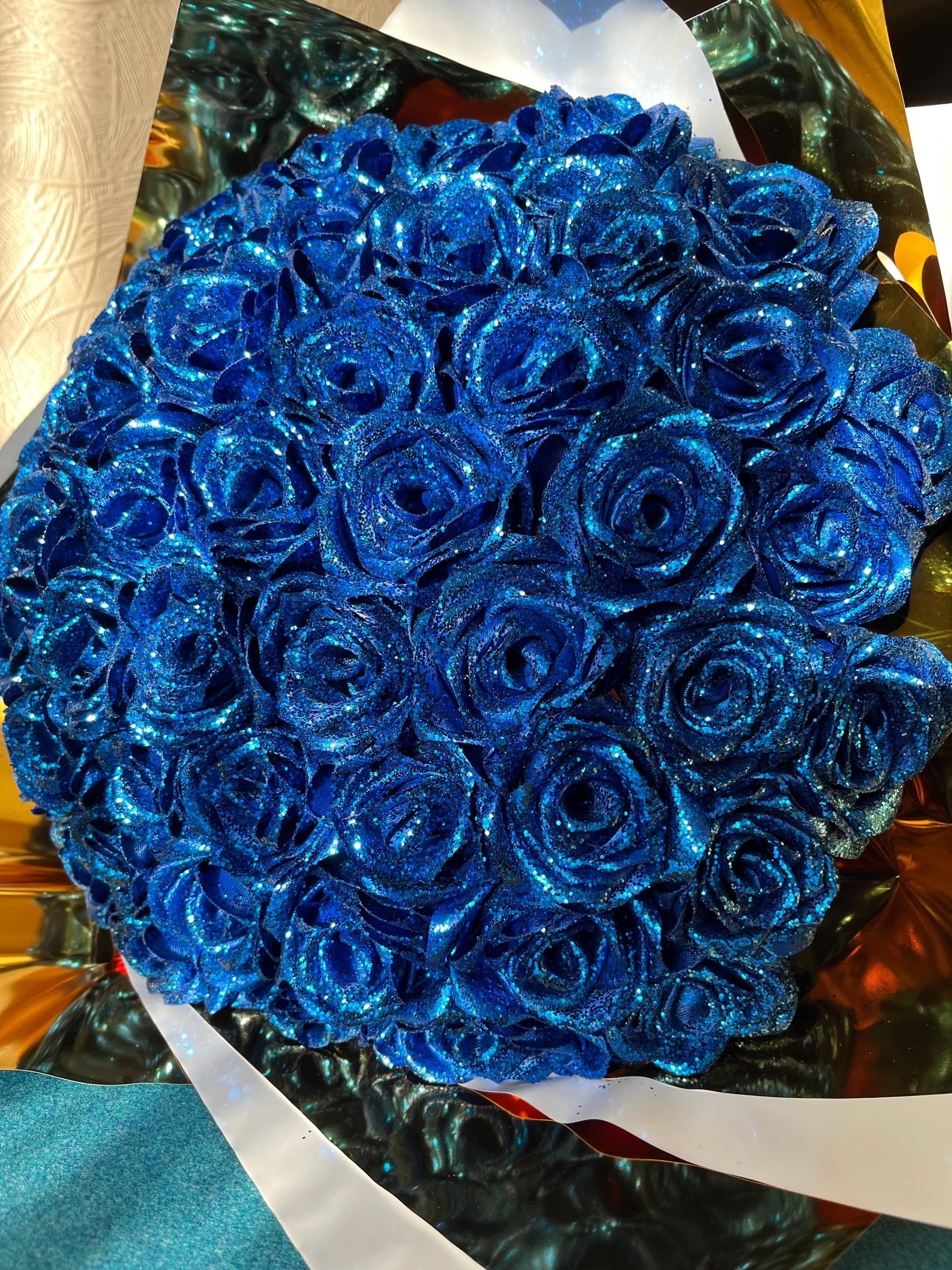 Custom Blue Eternal Rose With Glitter, Bouquet of Artificial Flowers ...