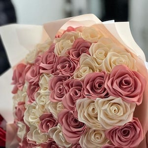 Custom Pink and Ivory Color Eternal Rose, Bouquet of Artificial Flowers ...