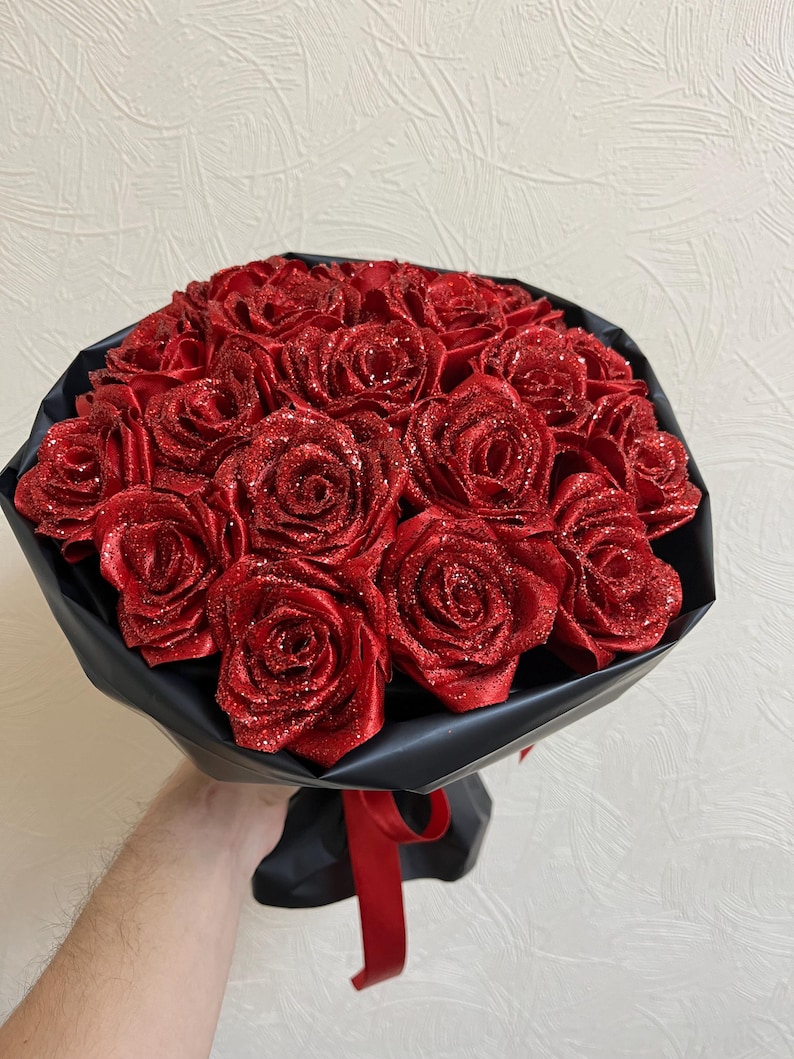 Buy Custom Red Eternal Rose With Glitter, Bouquet of Artificial Flowers ...