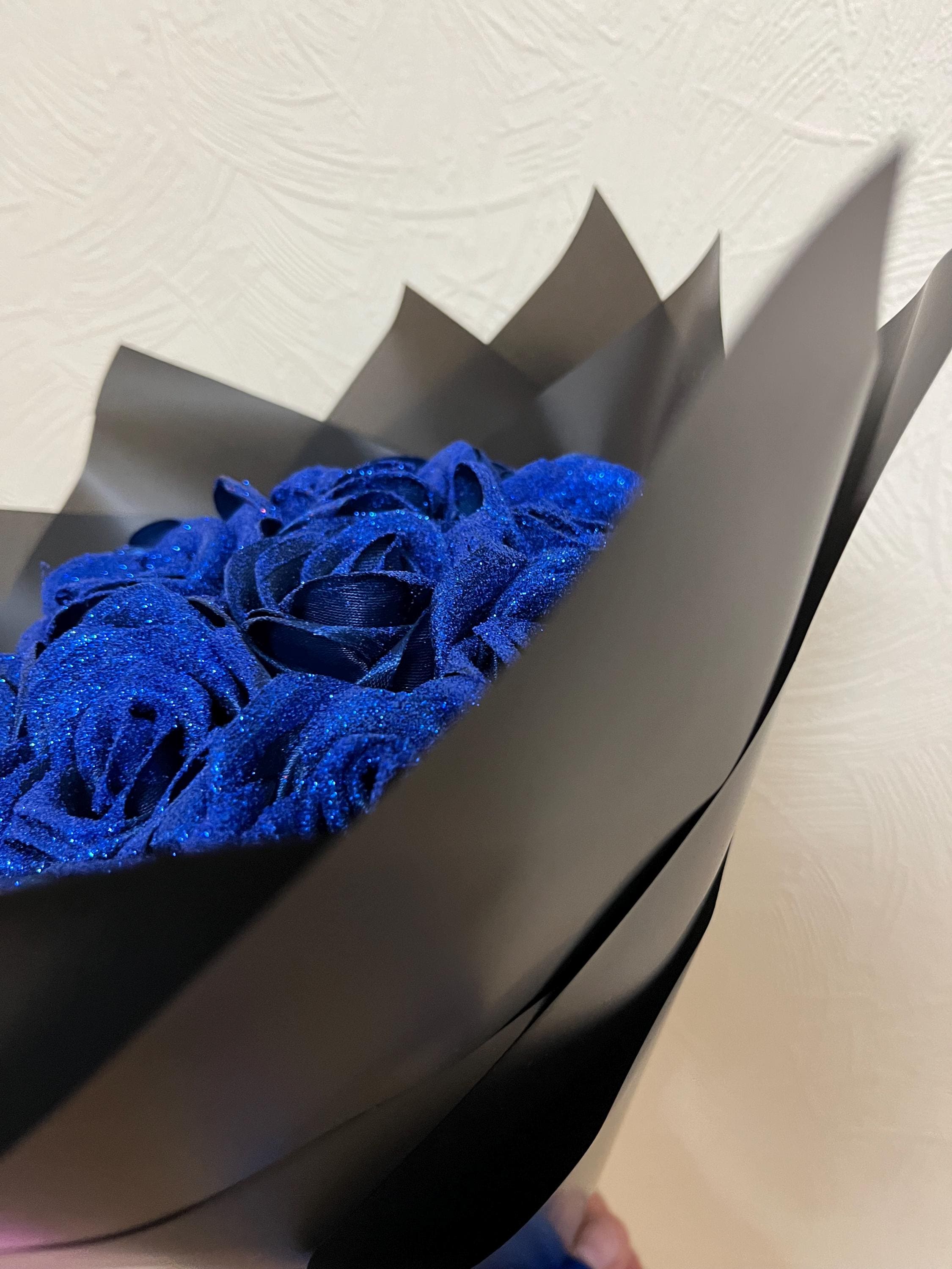 Custom Blue Eternal Rose With Glitter, Bouquet of Artificial Flowers ...