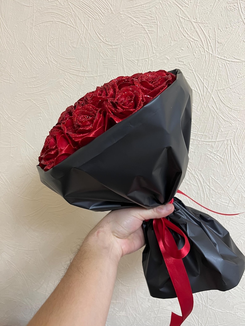 Buy Custom Red Eternal Rose With Glitter, Bouquet of Artificial Flowers, Customizable Ramo ...
