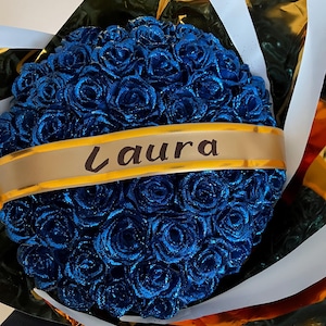 Custom Blue Eternal Rose With Glitter, Bouquet of Artificial Flowers ...