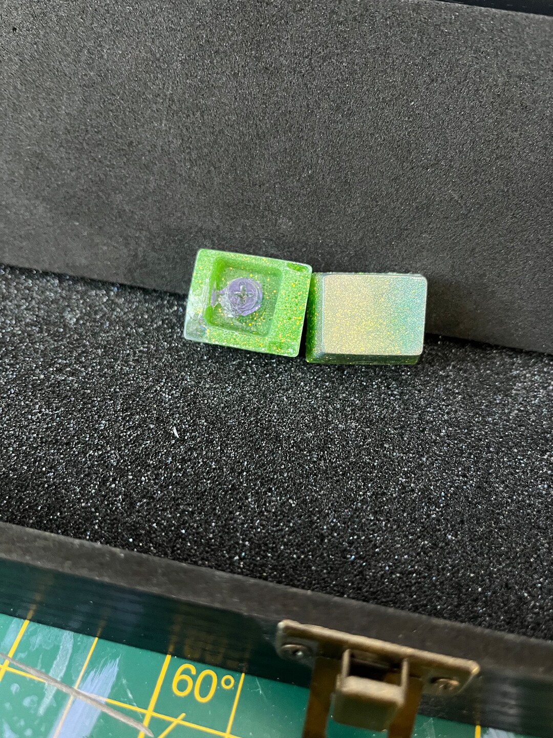 Holographic and Neon Green Glitter Cross Peg Keycap for Mechanical ...