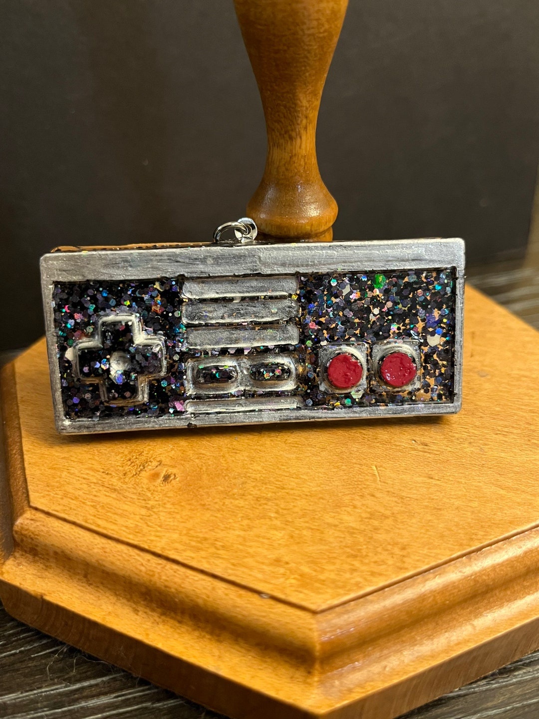 Hand Painted Black Glitter Retro Game Controller Handmade Resin ...