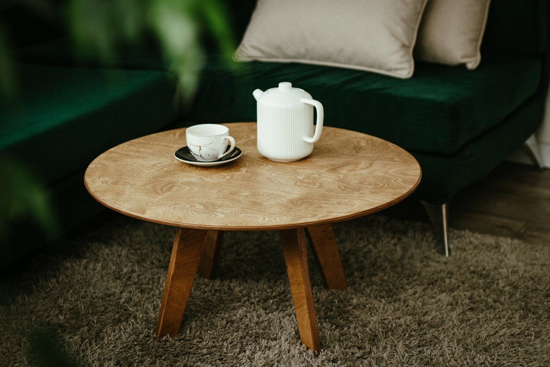 Round Wooden Coffee Table, Low Coffee Table, REDI - Etsy