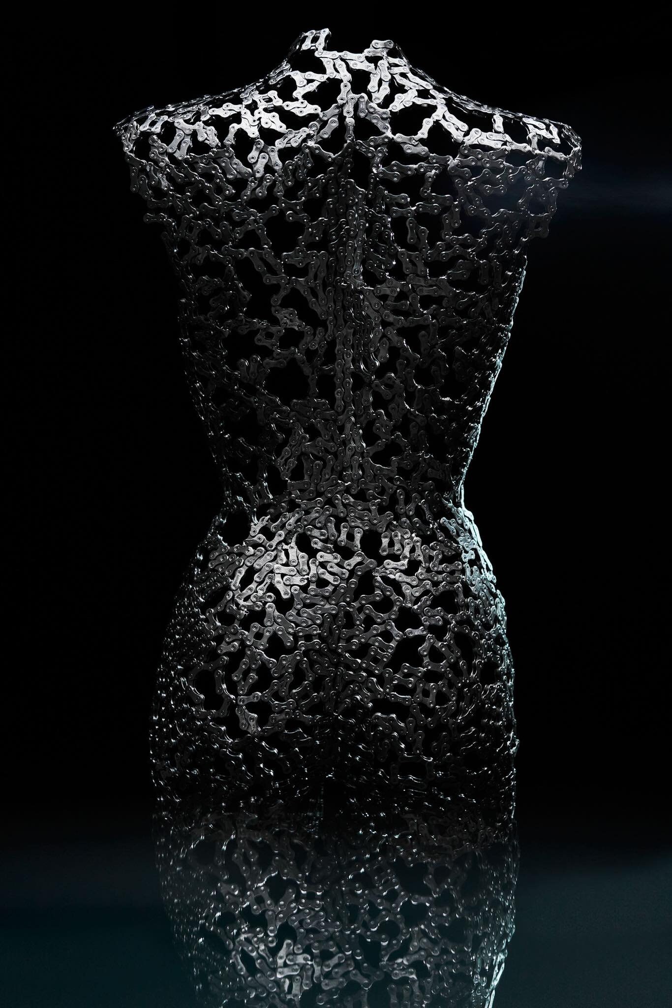 Woman's Body Made Out of Recycled Bicycle Chains, Metal Sculpture of a ...
