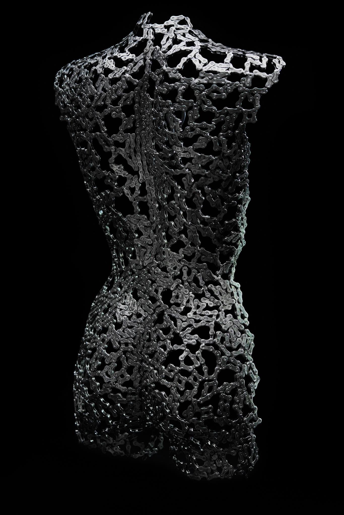 Woman's Body Made Out of Recycled Bicycle Chains, Metal Sculpture of a ...