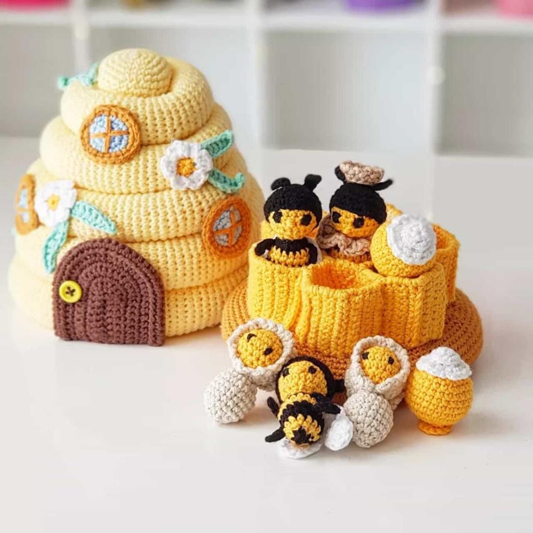 Crochet Animals Bee Hive Knitted Bee Hive Crochet Bee Bee - Etsy