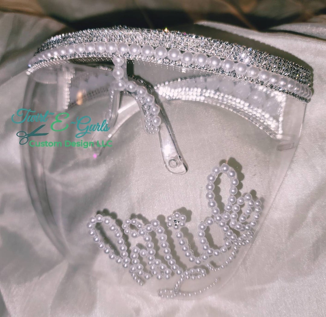 Embellished Bridal Face Shield: Pearl & Swarovski Crystal Bling - Etsy
