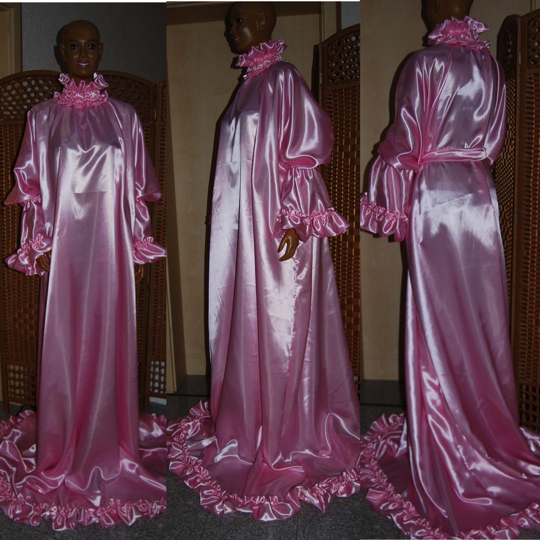 XXL DREAM Shiny Satin Dress Satin Dress Very Long Baby Pink Ruffles ...