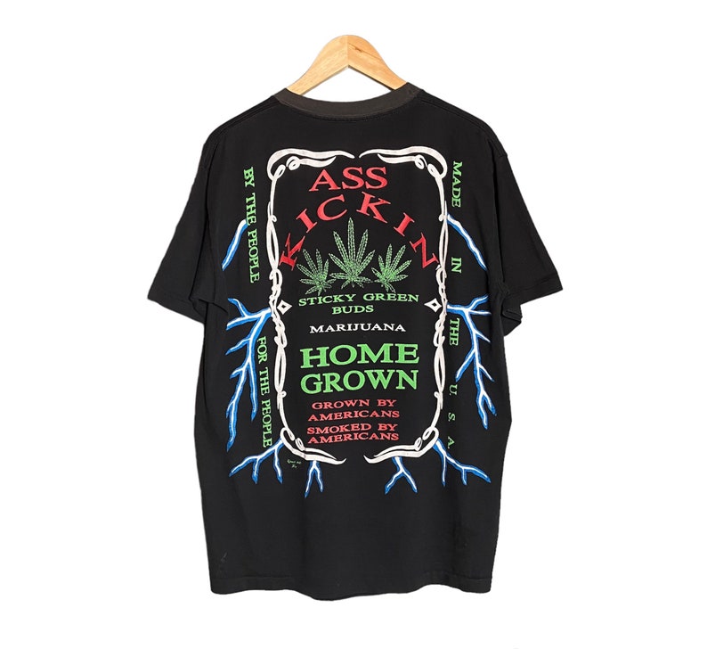 Vintage 90s Ass Kickin USA Thunder Home Grown Weed OVP T Shirt / All ...