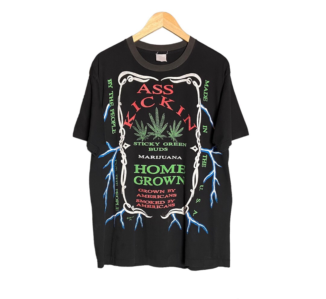 Vintage 90s Ass Kickin USA Thunder Home Grown Weed OVP T Shirt / All ...