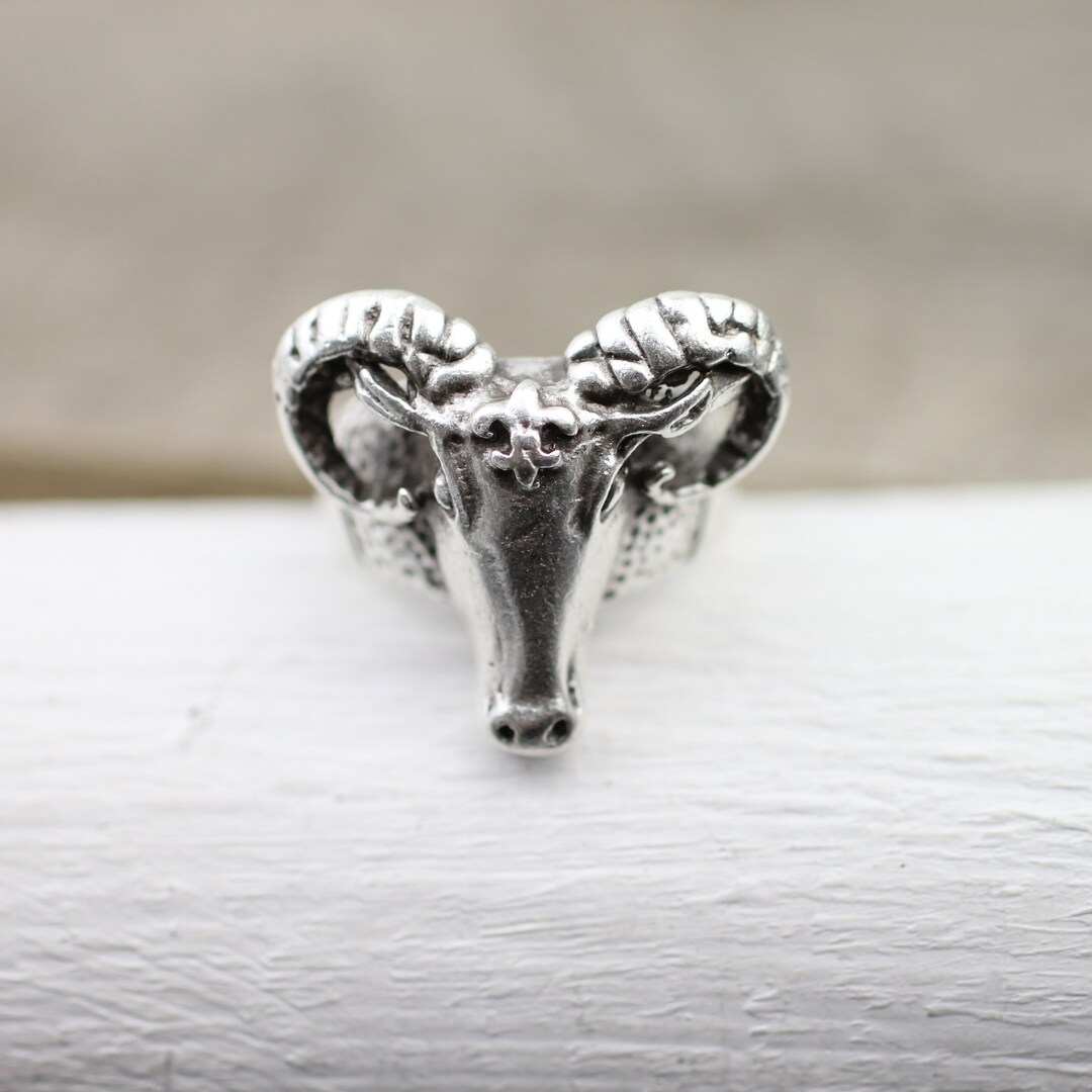 Ram Head Ring Silver Ram Ring Aries Ringhorn Ring Zodiac - Etsy