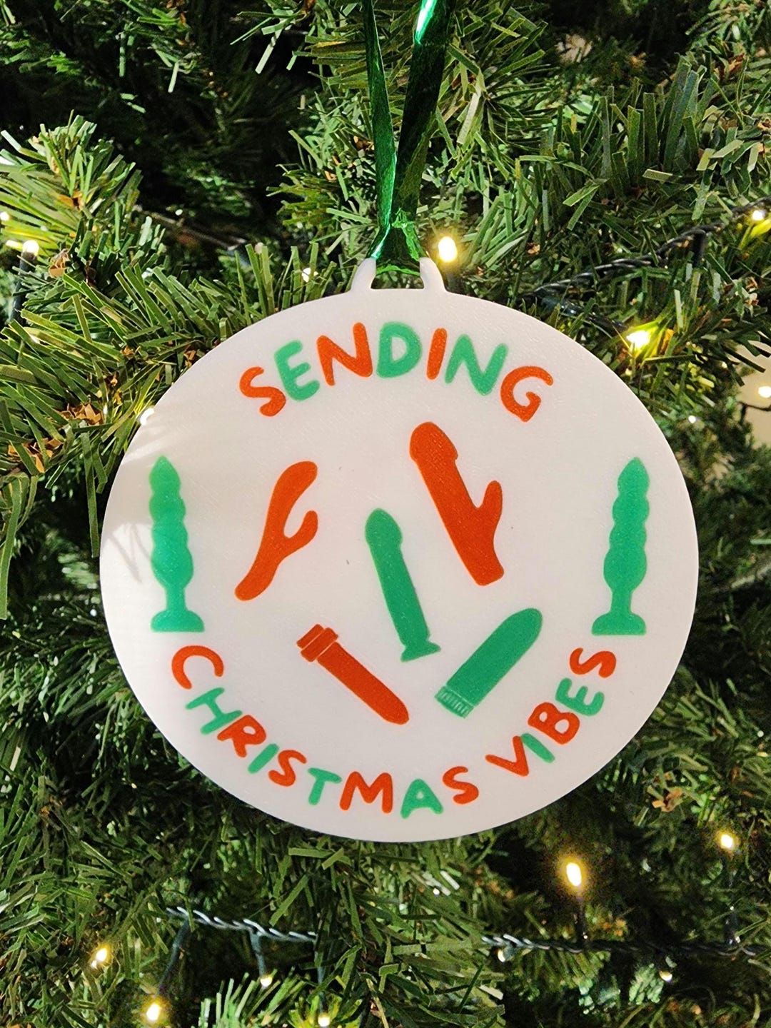 Sending Christmas Vibes Ornament - Gag Gift, White Elephant Gift ...