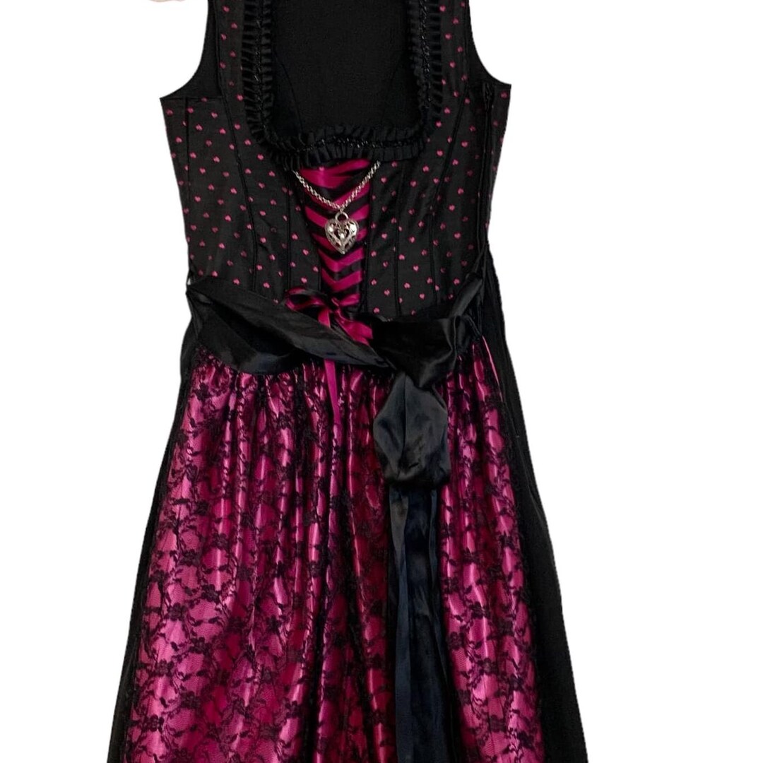 Vintage Pink Dirndl Dress: German Folklore Apron, Corset S-M - Etsy
