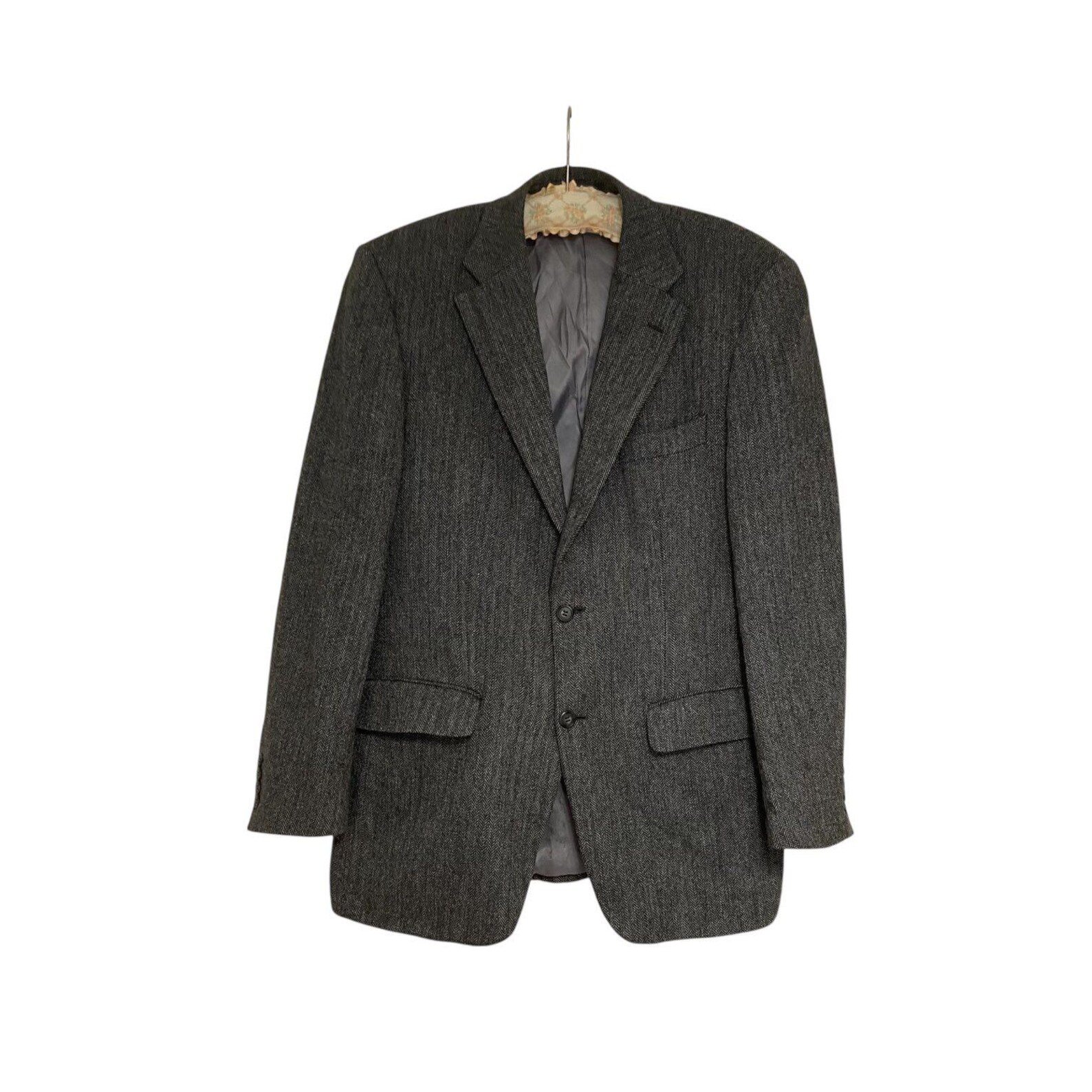 Vintage Tweed Jacket Grey Tweed Herringbone Jacket Tweed Blazer Jacket ...