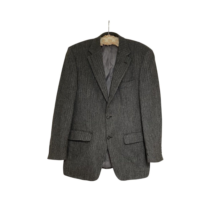 Vintage Tweed Jacket Grey Tweed Herringbone Jacket Tweed Blazer Jacket ...