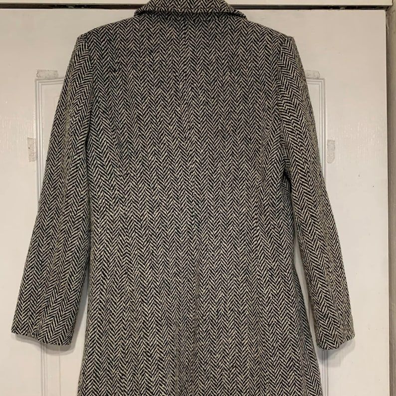 Vintage Tweed Coat Herringbone Coat Grey Herringbone Coat 80s Wool Coat ...