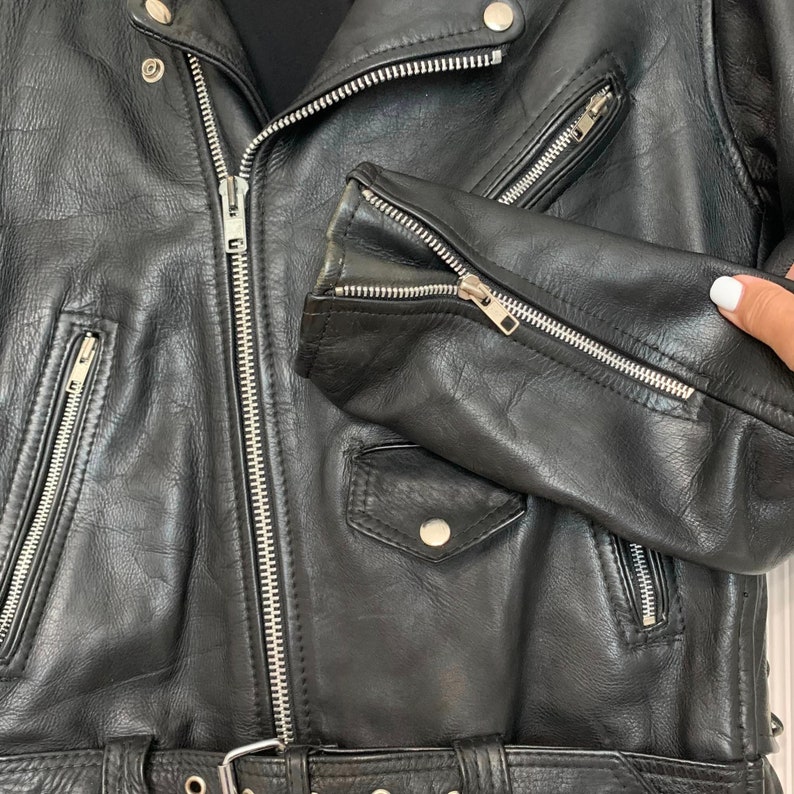 Vintage Motorcycle Jacket 90s Leather Jacket English Style Moto Jacket ...