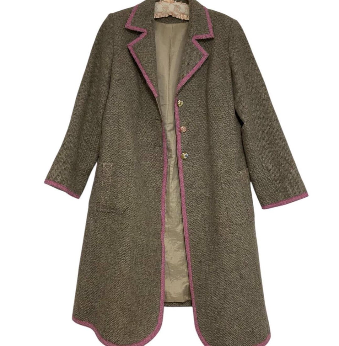 Vintage Tweed Trench Coat Tweed Coat Herringbone Coat Gray Beige Olive ...