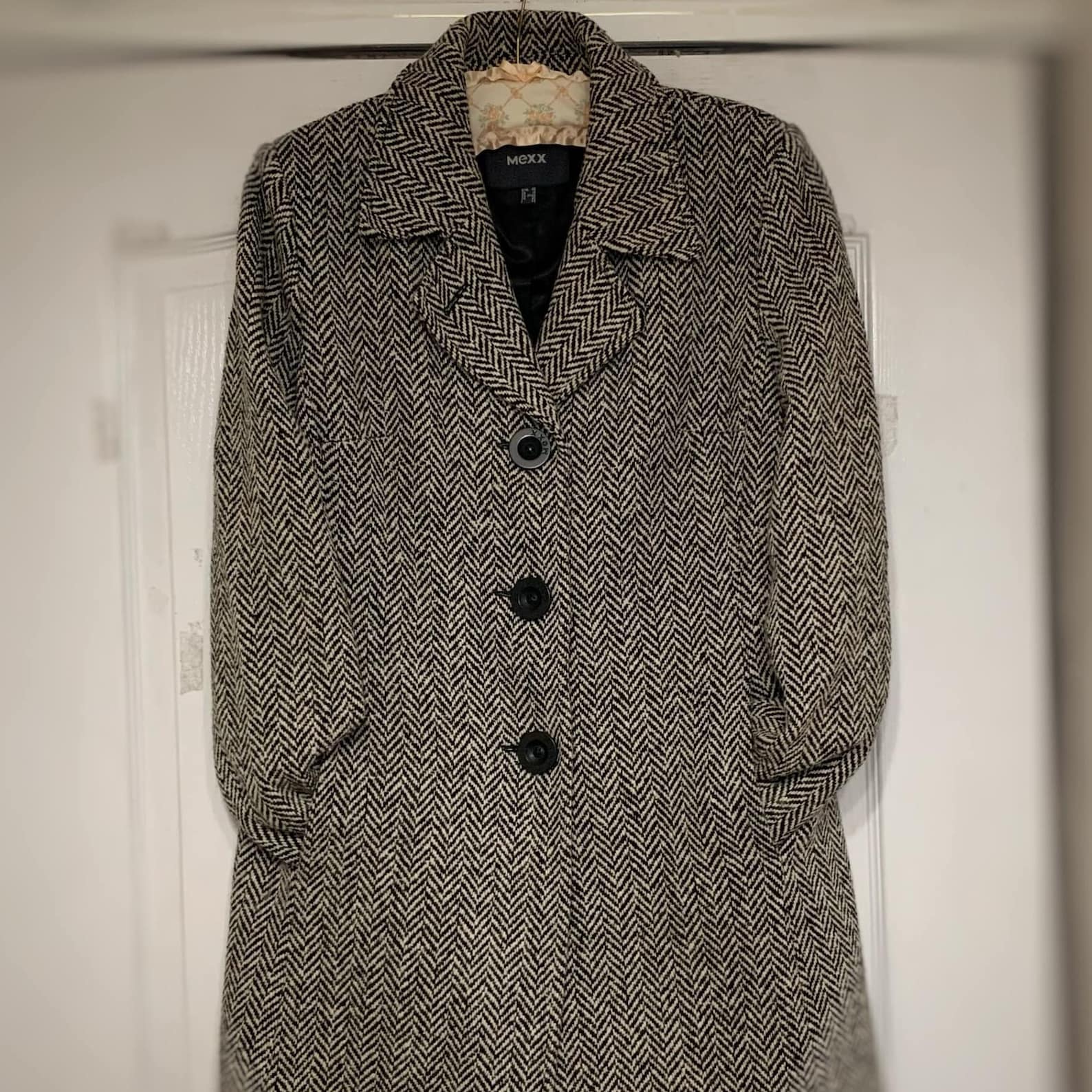 Vintage Tweed Coat Herringbone Coat Grey Herringbone Coat 80s Wool Coat ...