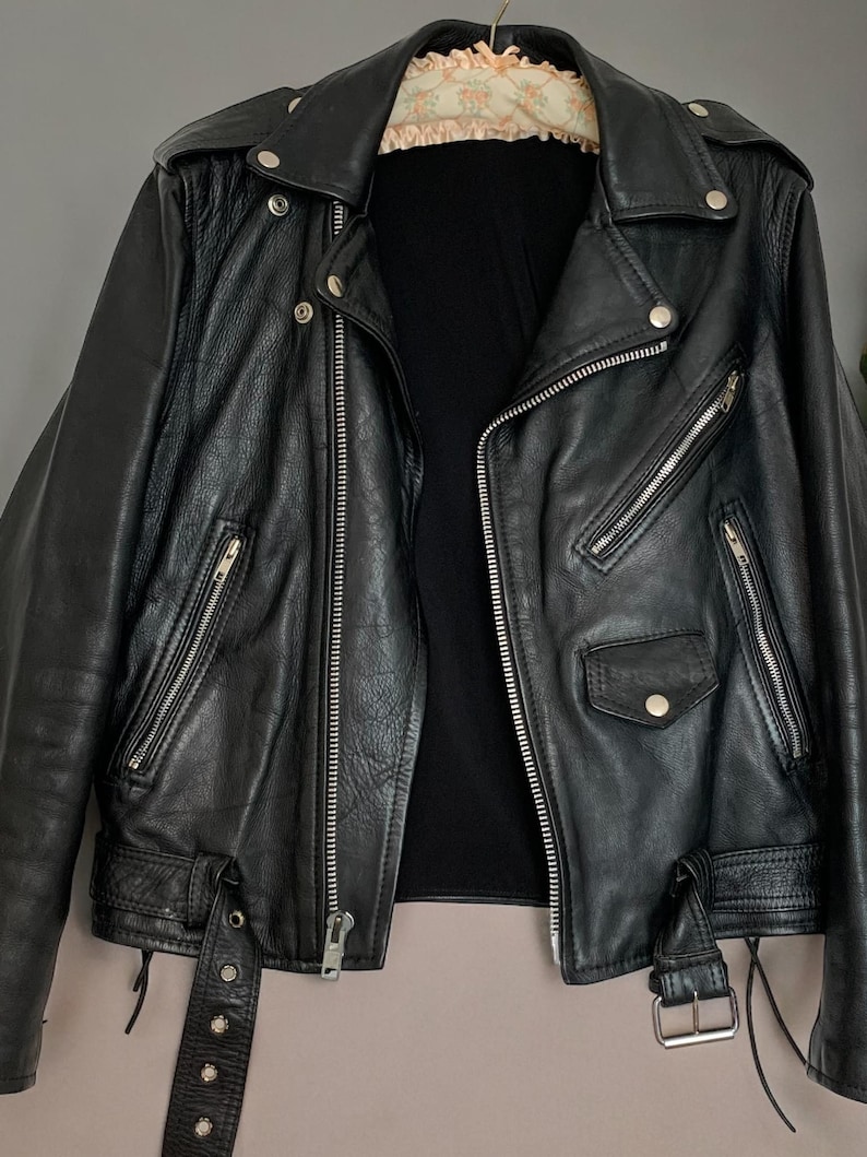 Vintage Motorcycle Jacket 90s Leather Jacket English Style Moto Jacket ...