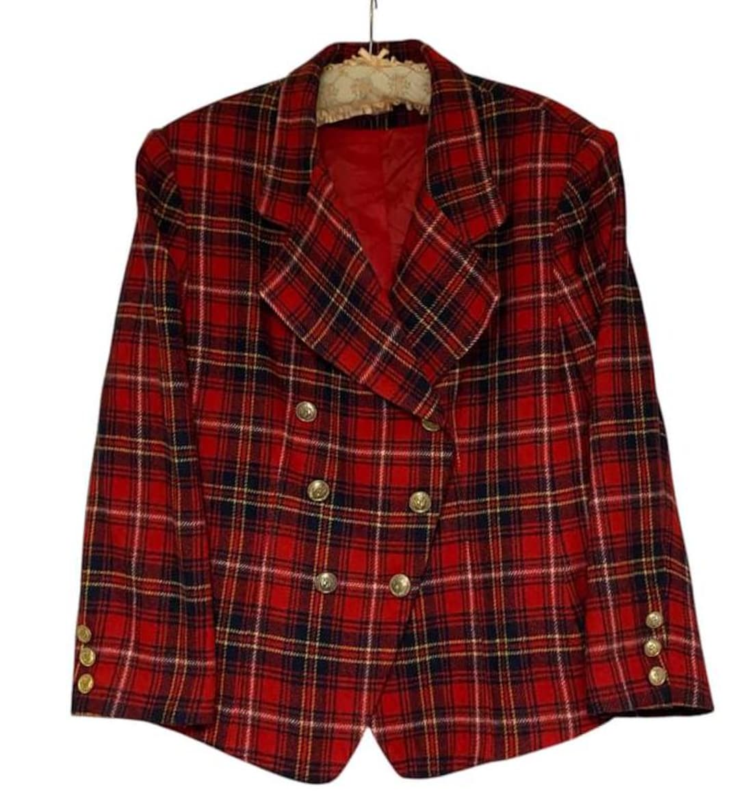 Vintage Tartan Blazer Red Womens Plaid Jacket XL-XXL - Etsy