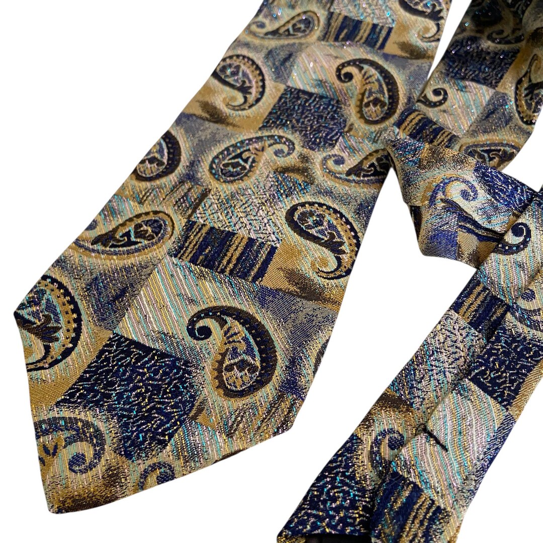 Vintage Wide Tie Blue Gold Paisley Traditional Tie Mens Necktie - Etsy