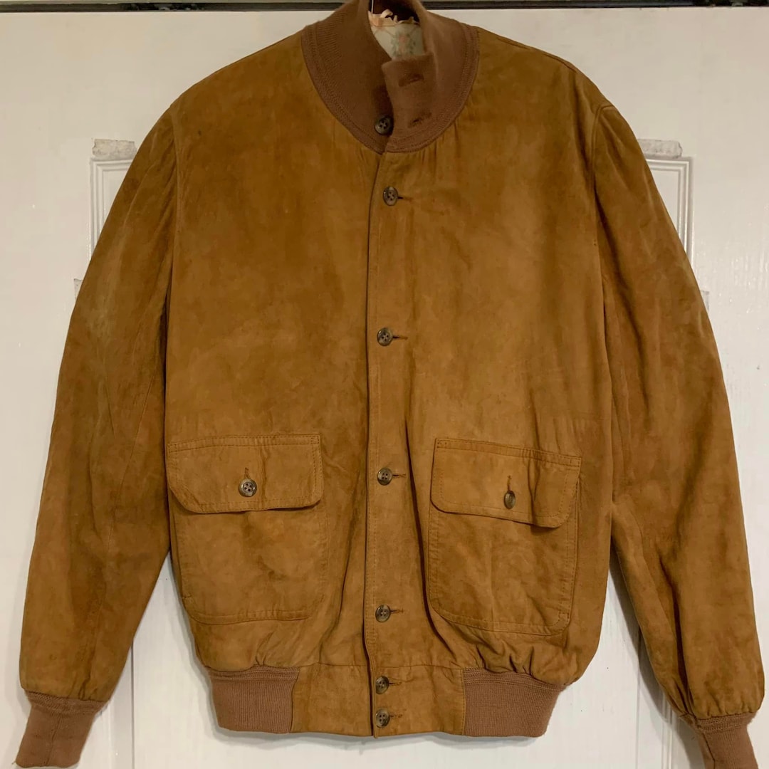 Vintage Suede Bomber Jacket Copper Brown Bomber Leather Bomber - Etsy